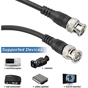 Superbat BNC Cable 3G/HD SDI Cable 3ft SDI Coil Cable 75Ohm BNC to BNC Extension Coaxial Cable for Cameras and Video Equipment，Supports HD-SDI/3G-SDI，SDI Video Cable (Black,1Pcs)