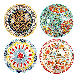 HSOFBLUES Soup Bowls 24 oz Ceramic Floral Bowl Set of 4 for Soup Salad Ramen Rice, Assorted Vibrant Colors Microwave Dishwasher Safe