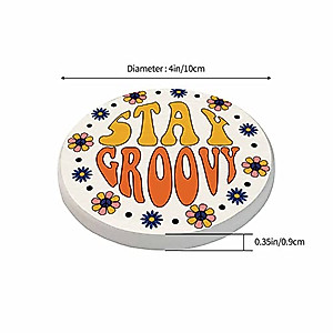 Pznen Stay Groovy Coasters for Drinks Office Coffee Table Seventies Retro Hippie Flowers Wreath in Circle Daisies Floral Living Room Decor Set of 2 for Cold Drinks Wine Mugs and Cups 4 Inch