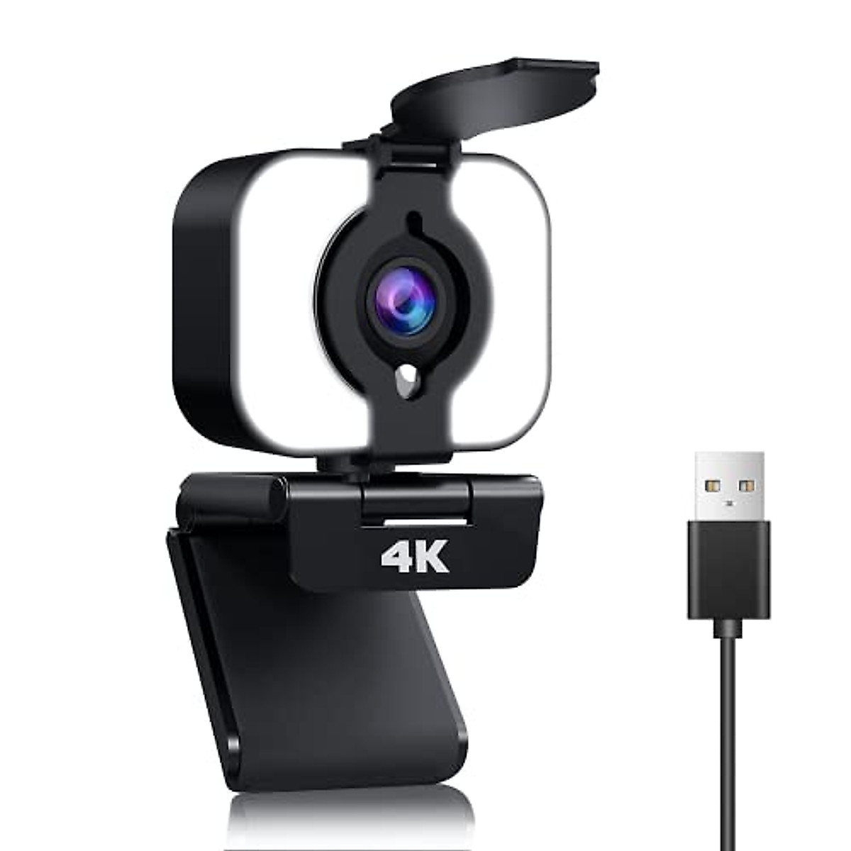 4K Webcam, USB Webcam with Microphone Privacy Cover UHD Built-in Ring Light Streaming Webcams for PC/MAC/Laptop, Plug and Play Web Camera for Video Calling, Study, Gaming, Online Classes, Conference