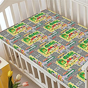 Car Race Track Themed Fitted Crib Sheet,Standard Crib Mattress Fitted Sheet Ultra Soft Material-Baby Sheet for Boys Girls, 28“ x52“,Multicolor