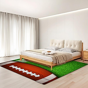 QH American Football Green Grass Area Rug 5'x6' Floor Mats Washable Non-Slip Large Rugs for Living Room Kitchen Bedroom Dining Room Outdoor Home Decor