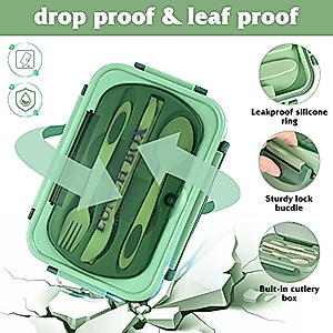 MYSEXY Bento Lunch Box for Kids and Adults with 3 Compartment Leak Proof Lunch Boxes for Men Women Food Containers with Spoon Fork Knife Chopsticks - 1400 ML (Khahi)