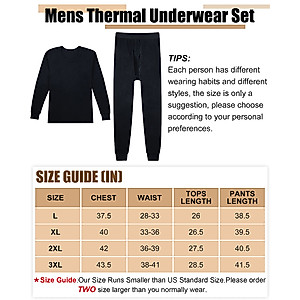 Jecery 4 Set Thermal Underwear for Men Soft Long Underwear Cotton Warm Men's Thermal Underwear Bottoms and Tops for Winter(Black Gray, 3X-Large)