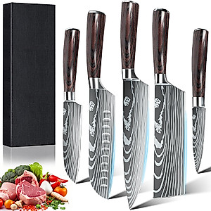 ZENG Chef Knife Set, Kitchen Chef's Knives Set with Ergonomic Pakkawood Handle, German High Carbon Stainless Steel Sharp Japanese Cooking Knives Set, 5 PCS Professional Knife Set with Gift Box