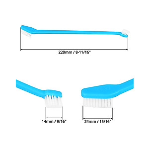 QWORK Double-Headed Pet Toothbrushes for Dogs and Cats, 8.66" Length, Soft Nylon Bristles, Blue, Dental Care Cleaning Kit for Pets, 200 Pcs