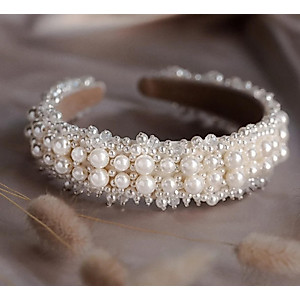 WOVOWOVO Women's Pearl Bridal Headband with Rhinestones - Elegant Hair Hoop and Hairbands Accessories for Wedding and Brides