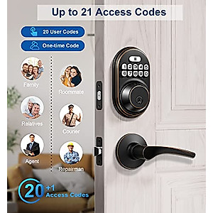Keyless Entry Door Lock with 2 Lever Handles - Veise Electronic Keypad Deadbolt, Auto Lock, Back Lit & Easy Installation Design, Front Door Handle Sets, Oil Rubbed Bronze