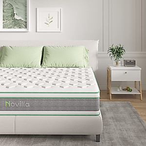Novilla Twin XL Mattress 12 Inch Hybrid Mattress in a Box, Innerspring Mattress with Gel Memory Foam for a Cool Sleep, Pressure Relief, Medium Firm Mattress with Pillow Top, Groove