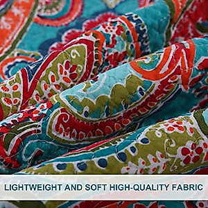 Qucover Quilts Queen Size 3-Piece Paisley Bedspread Quilt Sets, Soft Cotton Microfiber Quilt Bedding Set with 2 Pillowcase, Lightweight Bedspread for Queen Beds, 90x98 Inch