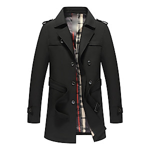 Maiyifu-GJ Men's Casual Double Breasted Trench Coat Casual Slim Windbreaker Jacket Winter Stylish Long Overcoat with Belt (Black,7X-Large)