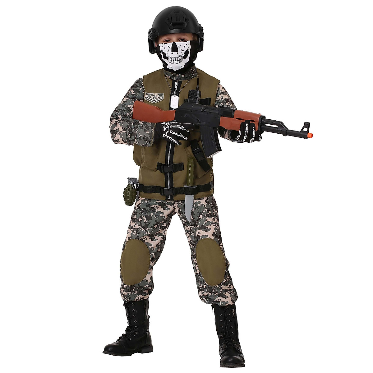 Kids Camo Trooper Costume Tactical Vest Camouflage Army Bundle w/Gloves