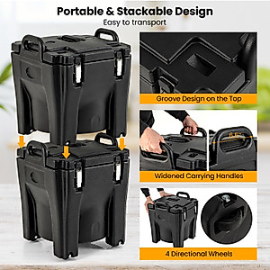 COSTWAY Insulated Food Carrier, 32Qt Stackable Catering Hot Box w/ 4 Directional Wheels, Stainless Steel Barrel, Commercial Portable Food Warmer for Warming Dish Cold Beverage, Canteen Restaurant (4)