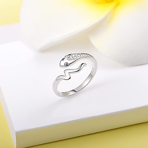 JXJL Silver Snake Ring for Women Gift S925 Sterling Beautiful Punk Adjustable Wrap Open Rings