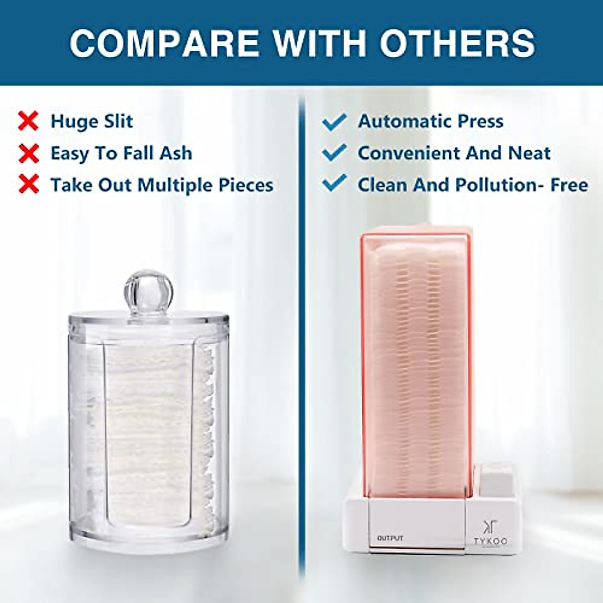 Tykoo Automatic Cotton Pad Dispenser, Press Out Cotton Square Holder Cosmetic Cotton Pad Organizer Vanity Makeup Organizer for Lint Free Nail Wipes (Pink)