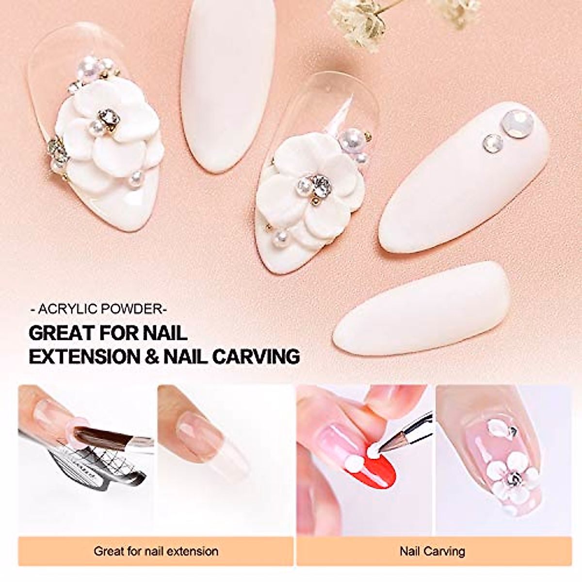 Morovan Clear Acrylic Powder 2oz Professional Acrylic Nail Powder System for Acrylic Nails Extension Odor-Free Bubble-free No Need Nail Lamp Long-Lasting (2 Ounce (Pack of 1))