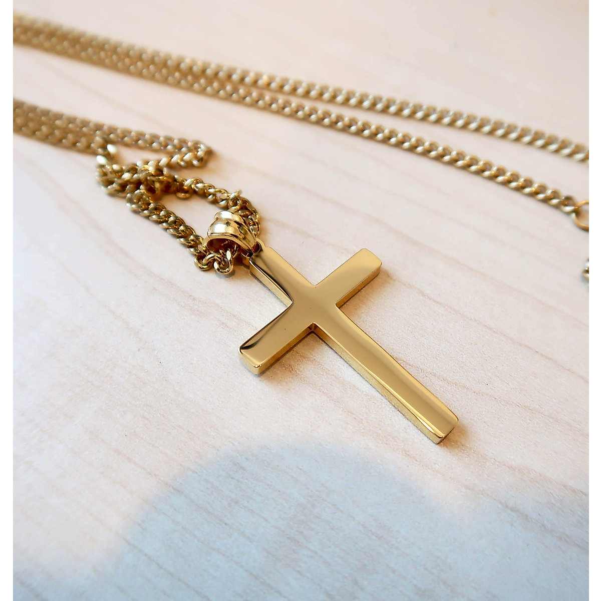 RIVETING JEWELRY 18K Gold Chain Style 3MM Necklace Cross Pendant strong Solid Clasp for Women, Girls, grandma, Teens Thin for Charms Miami Cuban Link Diamond Cut Religious (24)