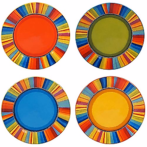 Certified International Sierra Dinner Plate, Set of 4 Assorted Designs, Multicolored, Large
