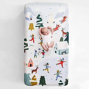 Rookie Humans 100% Cotton Sateen Fitted Crib Sheet: Snowy Day. Modern Nursery, Use as a Photo Background for Your Baby Pictures. Standard Crib Size (52 x 28 inches)