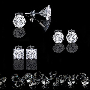 Stud Earrings Set LUCKYPADS 12 Pairs Stud Earrings for Women Hypoallergenic Stainless Steel Stud Earrings Pack Men Earrings Stud with Cubic Zirconia