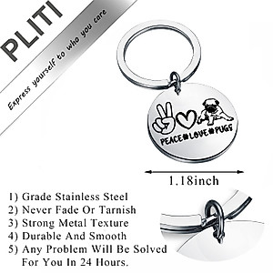 PLITI Pug Keychain Pug Dog Lover Gift Pug Owner Gift Pug Mom Gift Crazy Pug Lady Gift Peace Love Pugs Gift Pug Charm (peace love pugs ky)