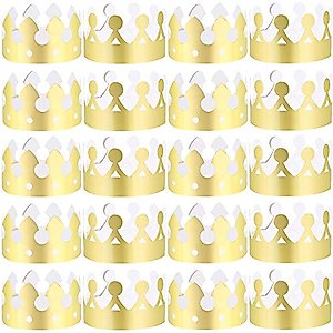LOCOLO 30 Pieces Gold Paper Party Crowns (2 Style), Paper Crown for Birthday Party Baby Shower Photo Props