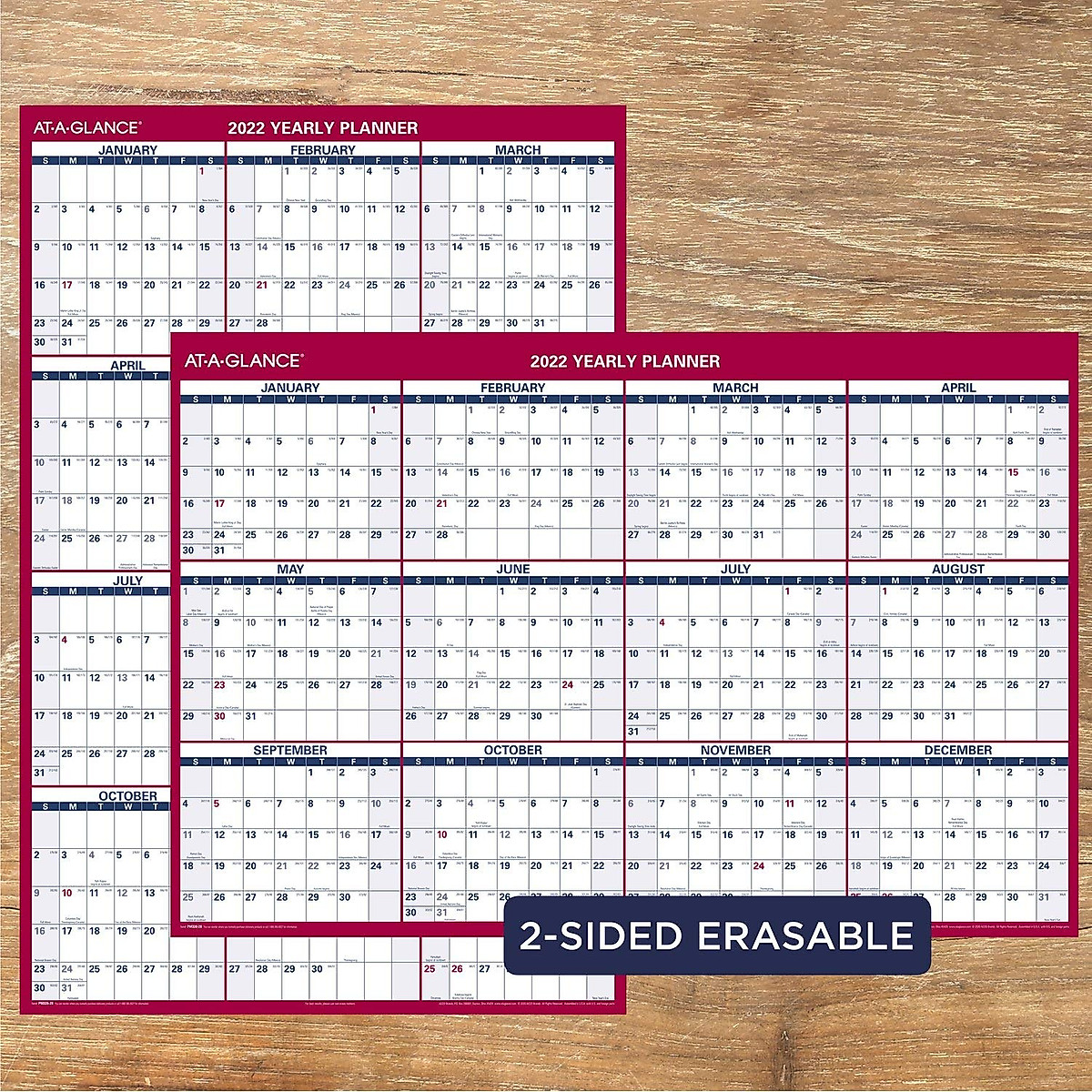 2022 Erasable Calendar, Dry Erase Wall Planner by AT-A-GLANCE, 48" x 32", Jumbo, Vertical/Horizontal, Reversible (PM32628)