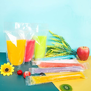 150 Pcs Drink Pouches and Popsicle Bags with Straws, 100 Pcs Smoothie Ice Pop Bags, 50 Pcs Hand-Held Reusable Drink Pouches for Adults 50 Pcs Straws Funnel for Cool Summer Party, Cold Hot Drinks