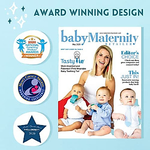 Tasty Tie Teething Tie, 3-in-1 Clip-on Baby Tie, Crinkle Toy & Silicone Teether for 3-18 Month Babies, Unique Baby Boy Gift, Shark Style