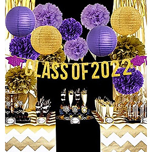 Graduation Decorations 2022 Purple Gold/Class of 2022 Graduation Banners,Graduation Party Decorations