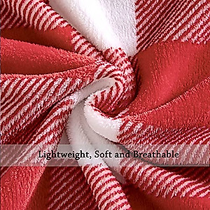MIULEE Buffalo Plaid Fleece Throw Blanket for Sofa Couch Bed, Red and White Checkered Decor, Super Soft Lightweight Cozy Warm Fuzzy Geometric Microfiber Flannel Blanket for All Seasons, 50" X 60"