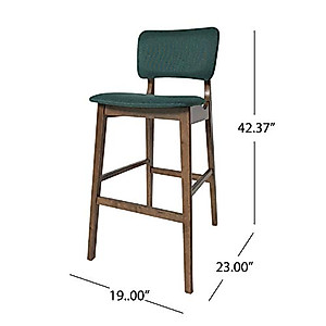 Christopher Knight Home Luella 42" Wooden Bar Chair with Fabric Seats (Set of 2), Dark Green and Walnut Finish