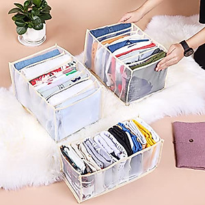 WHUBEFY Wardrobe Clothes Organizer,Extra Large Jean Organizer for Closet,7 Grids Portable Storage Drawer Organizer Clothes,Foldable Mesh Separation Box for Folded Clothes,Pants,Shirts (Upgraded,3 L+2 M)