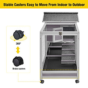 Aivituvin Rabbit Hutch 93.7" Large Rabbit Cage Indoor Outdoor Guinea Pig Cage Chicken Coop on Wheels Bunny Cage with 4 Deep No Leakage Pull Out Tray,Waterproof Roof