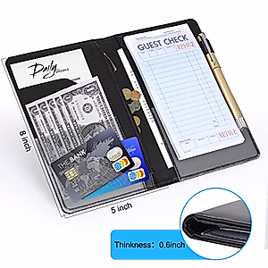 LINTRU Server Books for Waitress, Premium Pu Leather 5 x 8 Inch Servers Book with Zipper Pocket, Waitress Book Fit for Aprons, Check Presenters for Restaurants (Black)