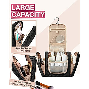 BAGSMART Toiletry Bag for Men, Travel Cosmetic Makeup Bag with Hanging Hook, Water-resistant Dopp kit Shaving Bag for Full Sized Container, Toiletries, Shampoo, Black-Medium