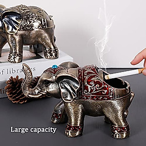 SogYupk Ashtray-Metal Elephant Ashtray-Outdoor Windproof Ashtray with Lid-Indoor Multifunctional Entertainment/Office Ashtray, Vintage Anti-Drop Ashtray,Gifts for Men and Women (Bronze Red)