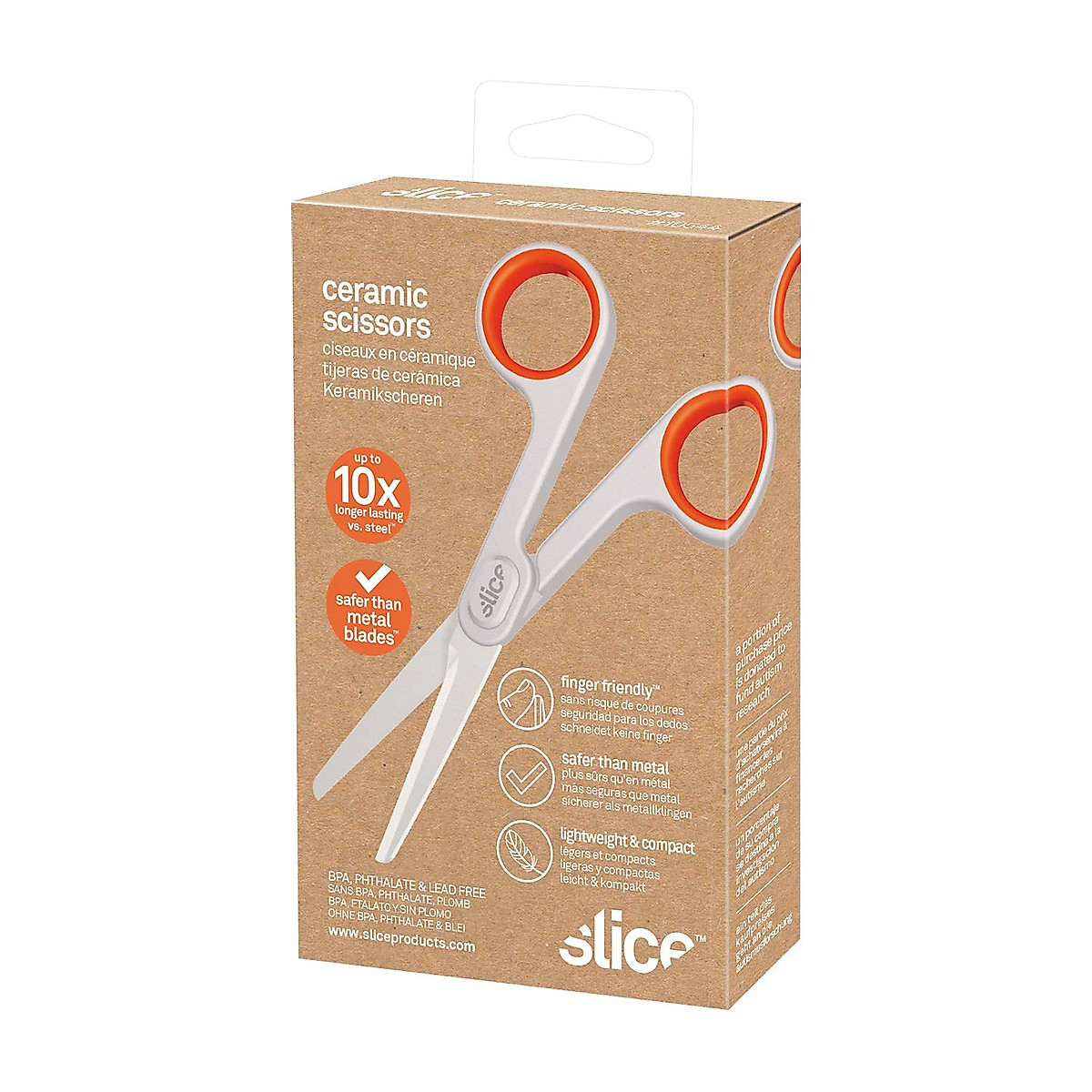 Slice 10544 Ceramic Scissors, Never Rusts, Finger Friendly, Food Grade, BPA,1 Pack, Rounded Tip