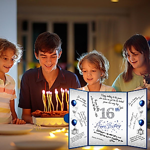 Crenics 16th Birthday Decorations for Boy or Girls, Creative 16th Birthday Guest Book Alternative, Blue and Silver 16 Birthday Signature Book 18 x 12 inch, Great Sweet 16 Birthday Gifts