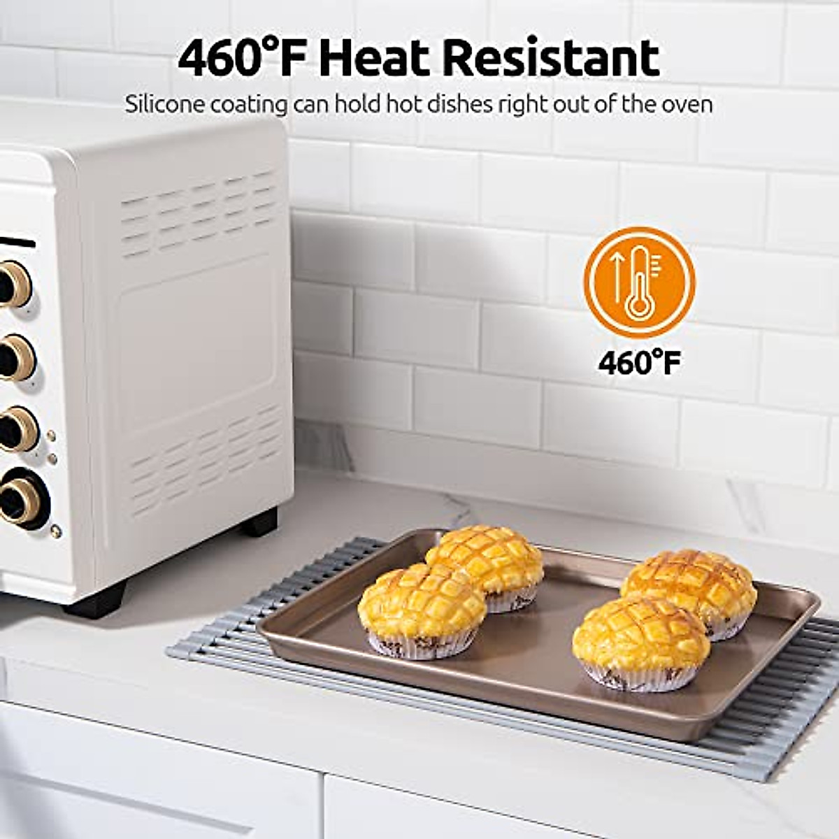 U-Taste Roll Up Dish Drying Rack 16.5 by 13.7 Inches, Over The Sink Foldable Multipurpose Silicone Dish Drainer Warm Gray, Small