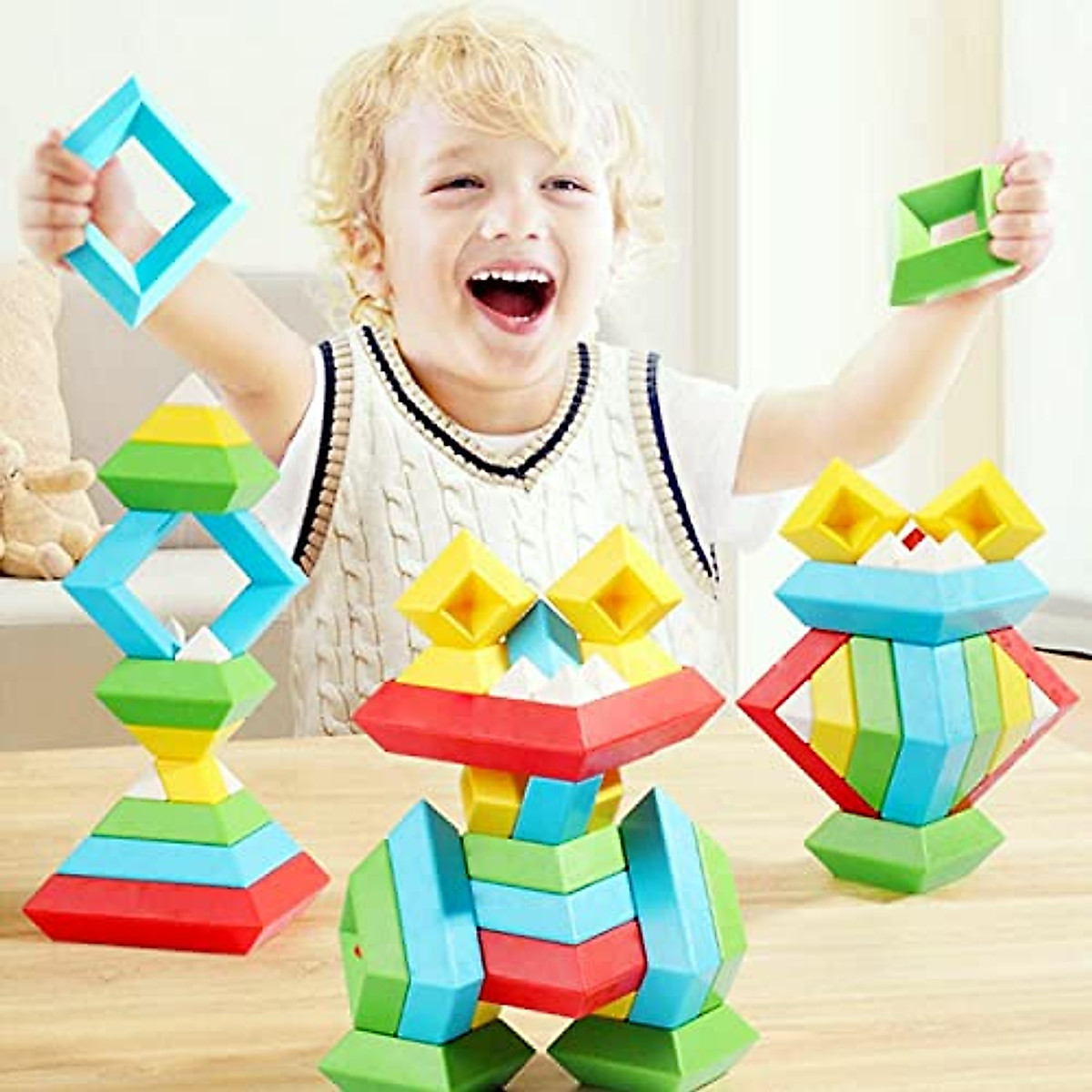 2023 Pyramids Stacking Blocks, Montessori Toys, Creative Building Pyramids Stacking Blocks Educational Toys, Building Blocks Stacking Educational Toys STEM Sensory Toys Gifts for Kids Age 1-5 (60PCS)