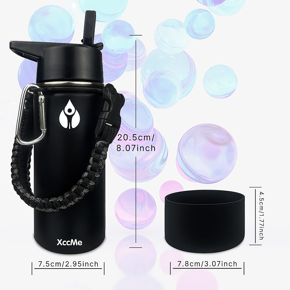 XccMe Kids Stainless Steel Water Bottle,16oz Kids water bottle for School,Insulated Kids Thermos with Straw Lid,Silicone Boot,16 Personalize Dinosaur Stickers and Paracord Handle(Red)