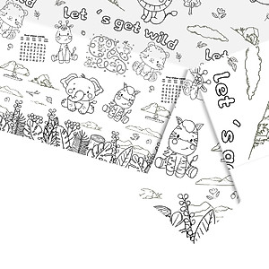 2Pack Coloring Paper Tablecloth for Kids Animal Paper Tablecloths Zoo Paper Table Covers Giant Coloring Poster Table Covers Disposable Table Cloths Birthday Party TableCloth Covers for Kids 47.2X71 In