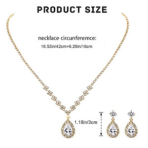 Unicra Bride Crystal Necklace Earrings Set Bridal Wedding Jewelry Sets Rhinestone Choker Necklace Prom Costume Jewelry Set for Women and Brides(Gold)