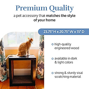 Designer Pet Products Bailey Cat Scratcher, Wooden Cat Scratcher and End Table, Sisal Scratching Furniture Post for Cats and Kittens, Interior Design Scratching Post, Espresso - Dark Wood Veneer