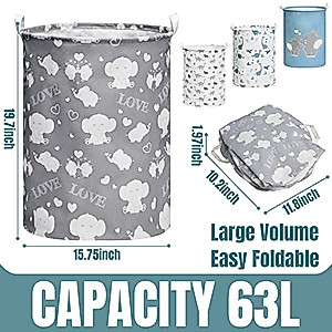 Newwiee 4 Pcs 19.7 Inch Large Round Storage Bin Waterproof Canvas Storage Basket with Handle Big Size Organizer Hamper for Dirty Laundry Baby Toys Nursery Kids Clothes Gift Basket