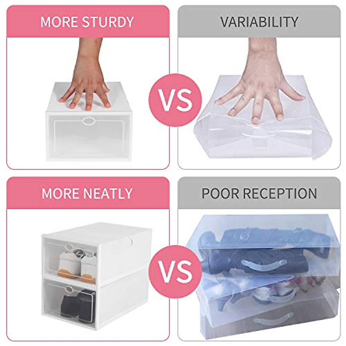 IRONLAND Stackable Shoe Storage Box, Foldable Clear Plastic Shoe Organizer 12 Pack, Need to be Assembled (Clear)