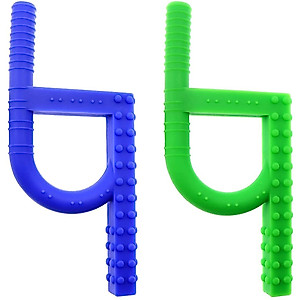 Sensory Chew Toys for Kids with Teething, ADHD, Autism, Biting Needs,Oral Motor Chewy Teether, Silicone chewlery for Boys and Girls(2 Pack Blue Green)