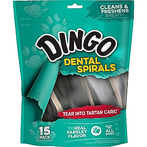 Dingo Tartar and Breath Dental Spirals for All Dogs, 15-Count