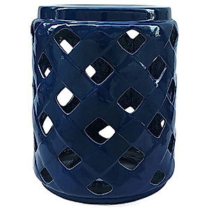 KIROJA Decorative Ceramic Garden Stool, Glazed Hollow Out Shoe Changing Stool, Suitable for Living Room, Balcony, Garden, Etc (Color : Blue)